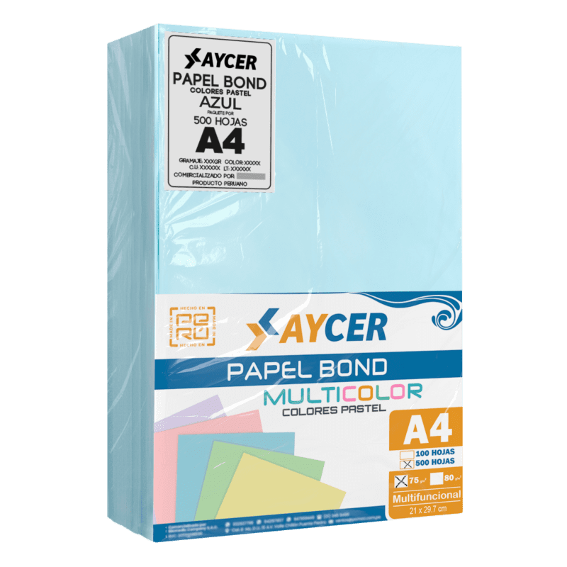 PAPEL BOND COLORES PASTEL AYCER 500 HOJAS 75 GR - PAMAC