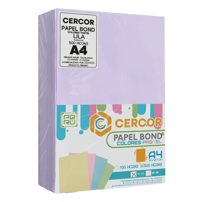 PAPEL BOND COLORES PASTEL CERCOR 500 HOJAS 75 GR - PAMAC